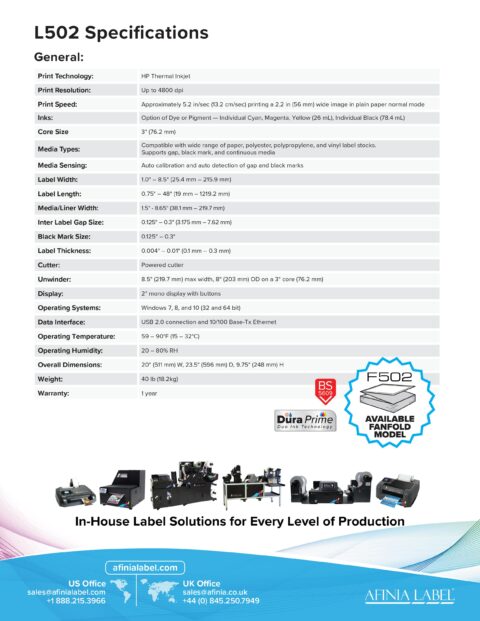 Afinia L502 Industrial Duo Ink Color Label Printer - LabelMark ...